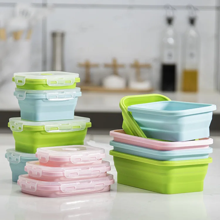 4 Sizes Collapsible Silicone Food Container Portable Bento Containers ...