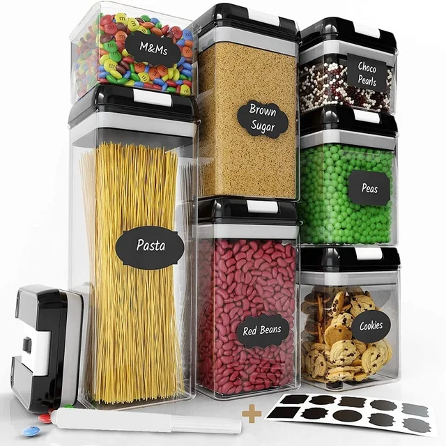 WBBOOMING 7pcs/Set Plastic Sealed Cans Kitchen Storage Box 3 Colors ...