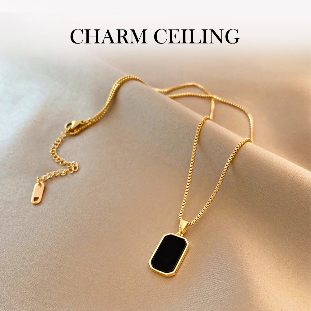 Fashion-Square-Pendant-for-Women-Necklace-Stainless-Steel-Minimalist ...