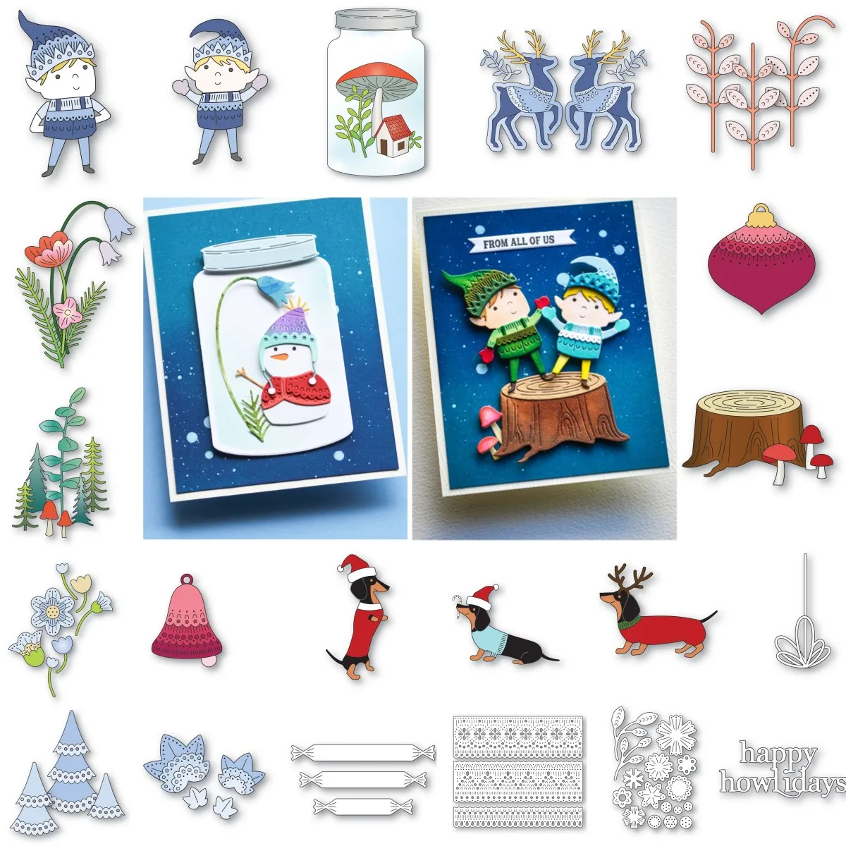 2024-Holiday-Floral-Elf-Deer-Dachshund-Terrarium-Letter-Metal-Cutting ...