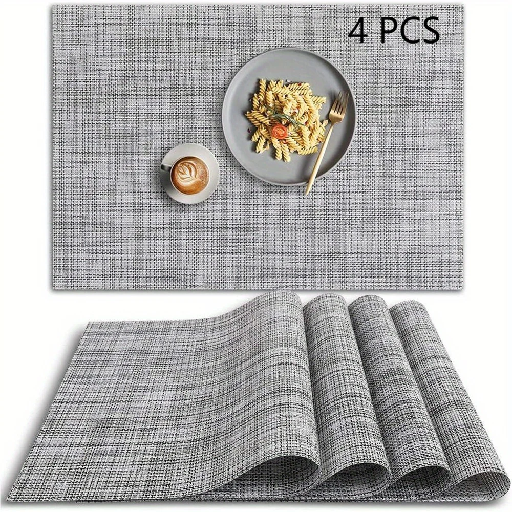 4 PCs/Pack Washable Vinyl PVC Placemat, Non-Slip Placemats, Heat ...