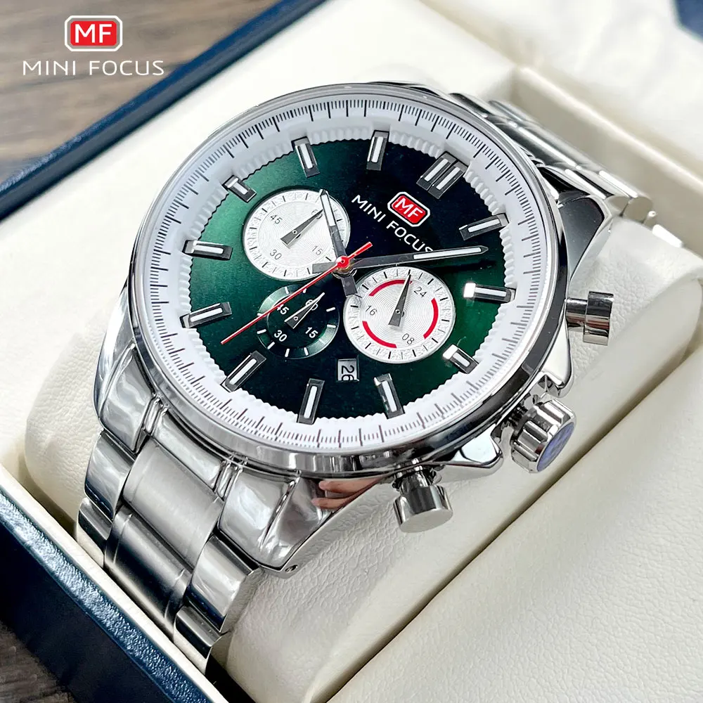 Mini-Focus-Silber-gr-n-Kleid-Uhr-M-nner-Mode-wasserdichte-leuchtende-Quarz-Armbanduhr-mit ...