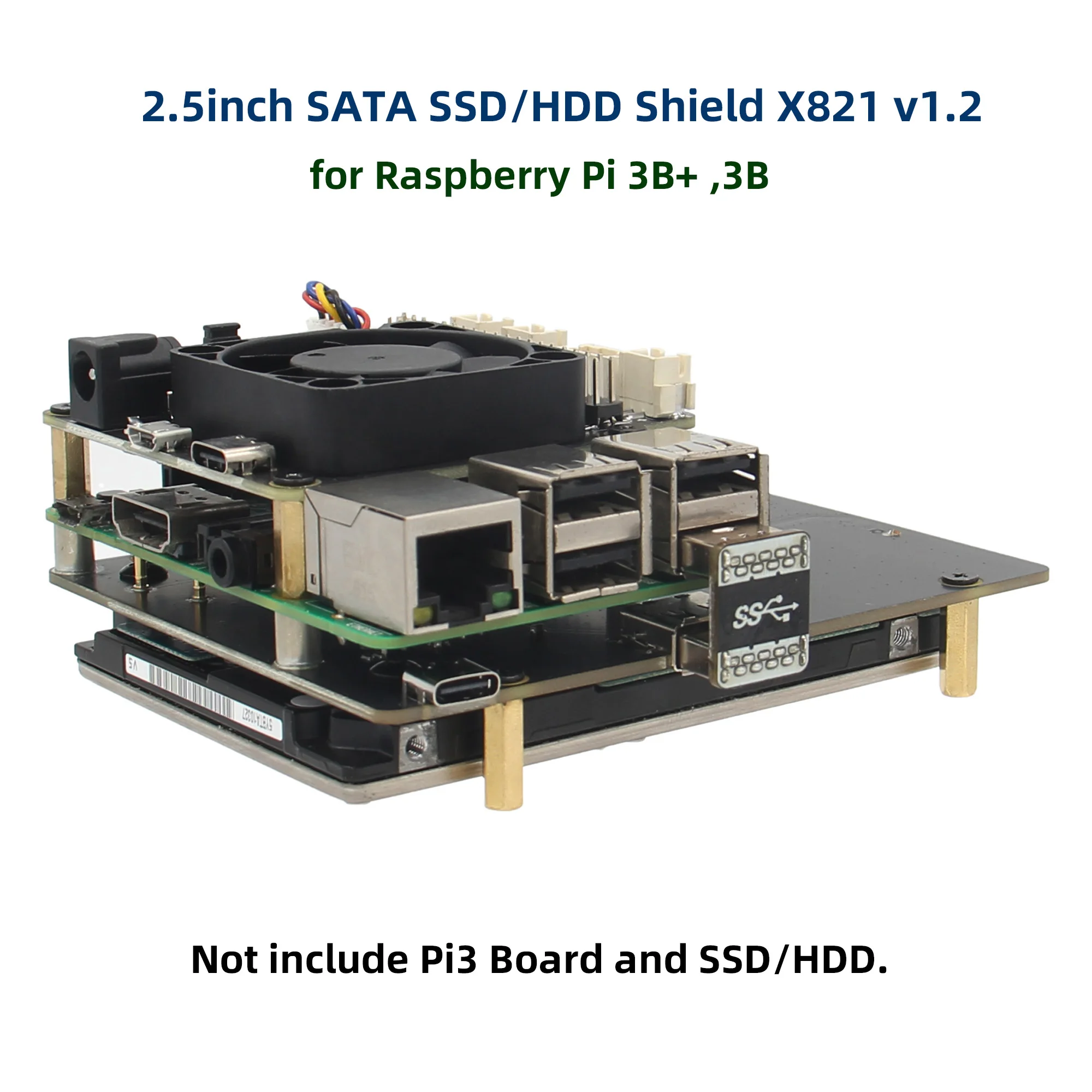 Raspberry Pi X821 Placa de expansión de almacenamiento SATA SSD/HDD Shield, 2,5 pulgadas, para ...