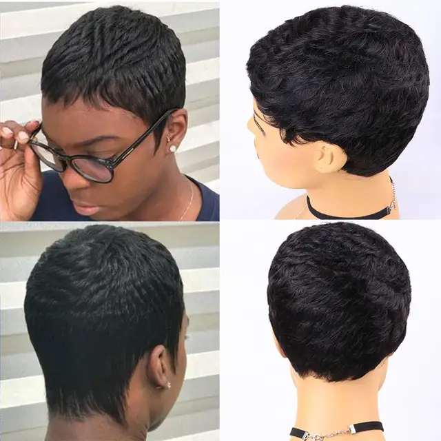 MYLOCKME – perruque brésilienne Remy coupe Pixie, cheveux naturels, coupe courte et lisse ...