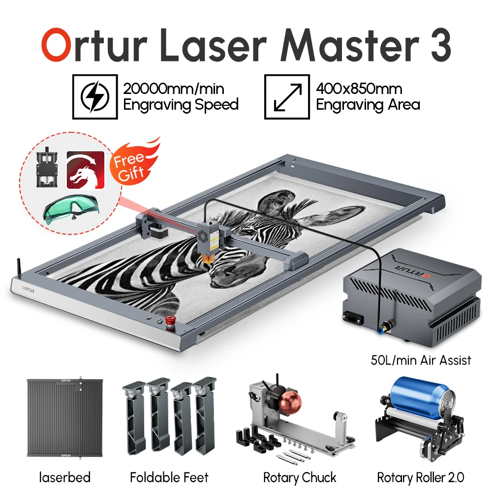 Ortur Laser Master 3 Air Pump Engraver Rotary Roller Honeycomb Laserbed ...