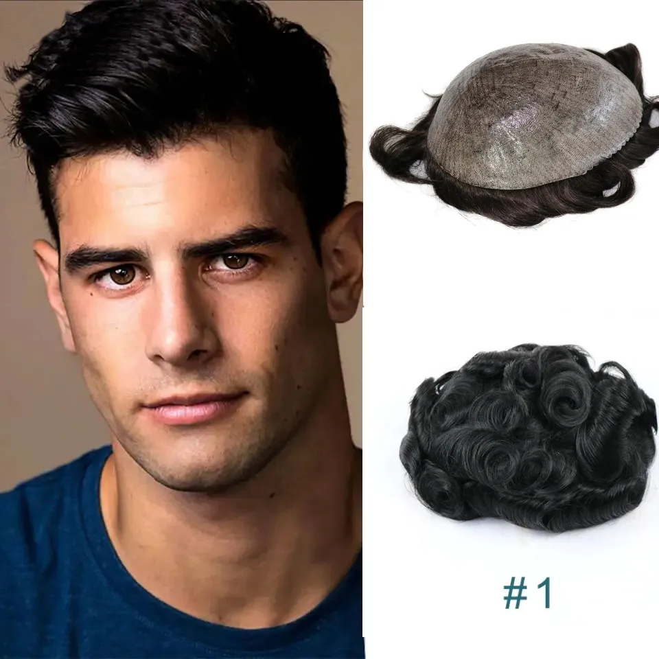 Popular trend wig 100 real hair men s wig 30 millimeter wave skin pu