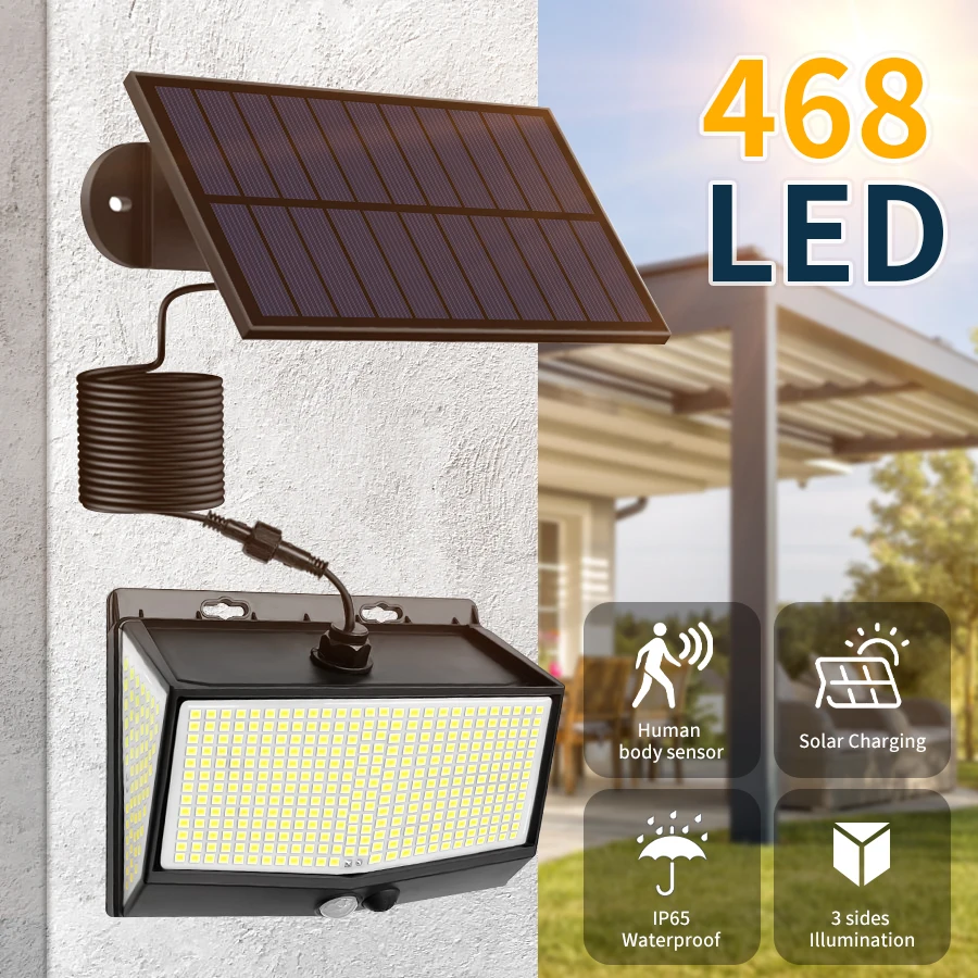 468LED-Split-Solar-Powered-Wall-Light-Outdoor-Waterproof-With-3-Modes ...