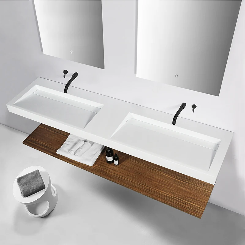Wall-Mounted-Solid-Surface-Solid-Wood-Double-Sink-Cabinet-Marble ...