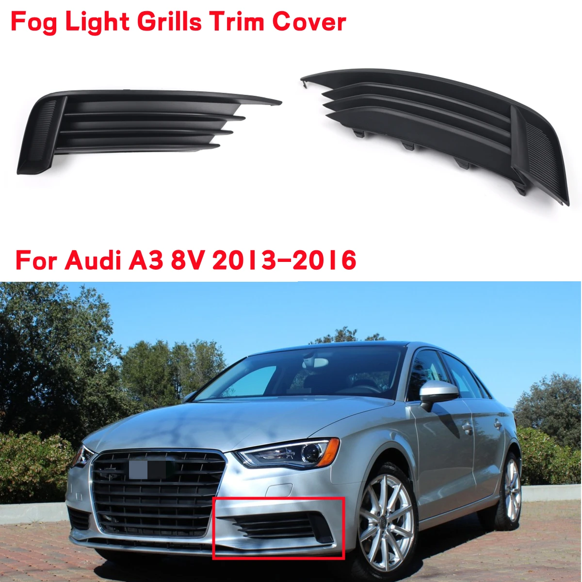 2PCS-Car-Front-Grill-Bumper-Lower-Fog-Lamp-Grills-Trim-Cover-For-AUDI ...