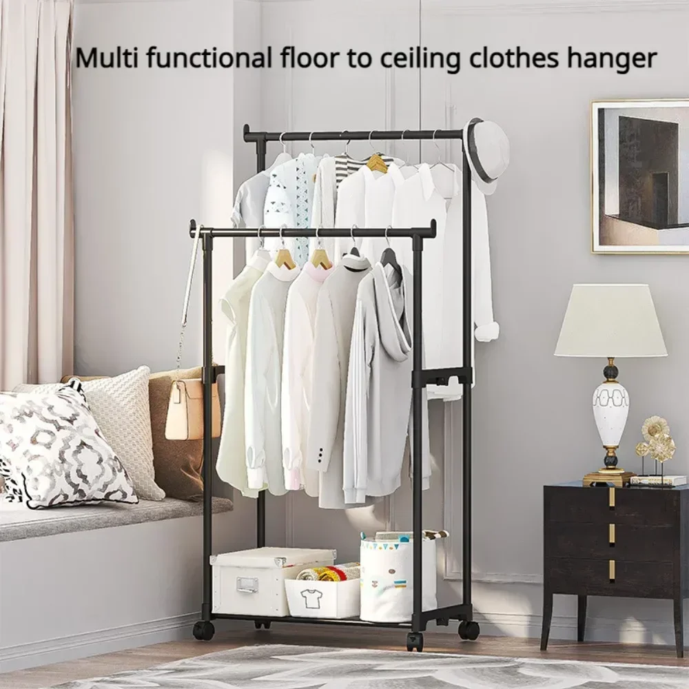 Clothes-Rack-Double-Rod-Bedroom-Hanger-Rolling-Storage-Clothes-Racks ...