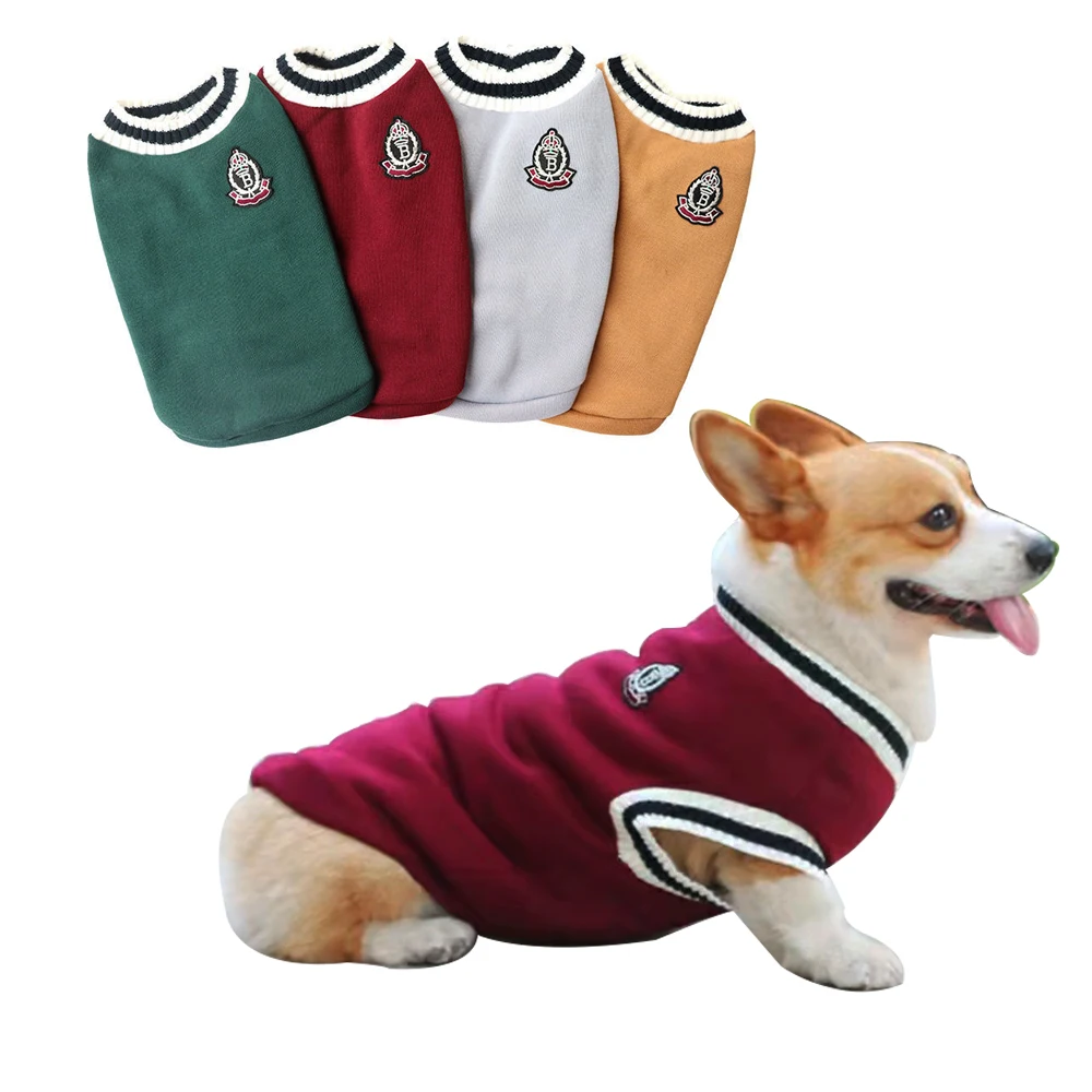 Dog Cat Sweater Preppy Style V-neck Corgi Teddy knitted Vest Pet Puppy ...