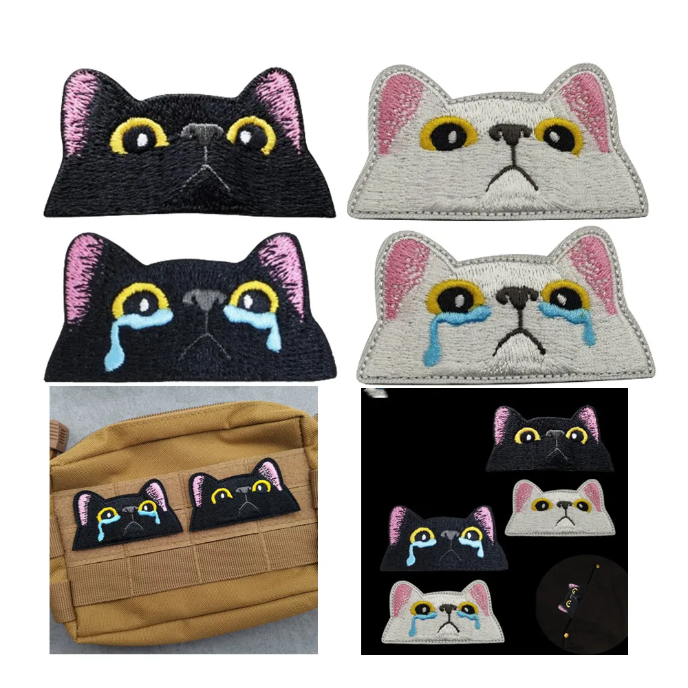 Cute-Black-Cat-Face-Patches-for-Clothing-Hook-and-Loop-Embroidered ...