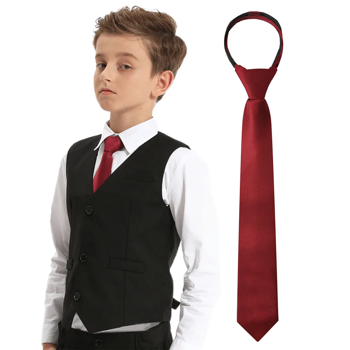 Boys-Girls-Neckties-Kids-Zipper-Solid-Adjustable-Accessories-Teenager ...
