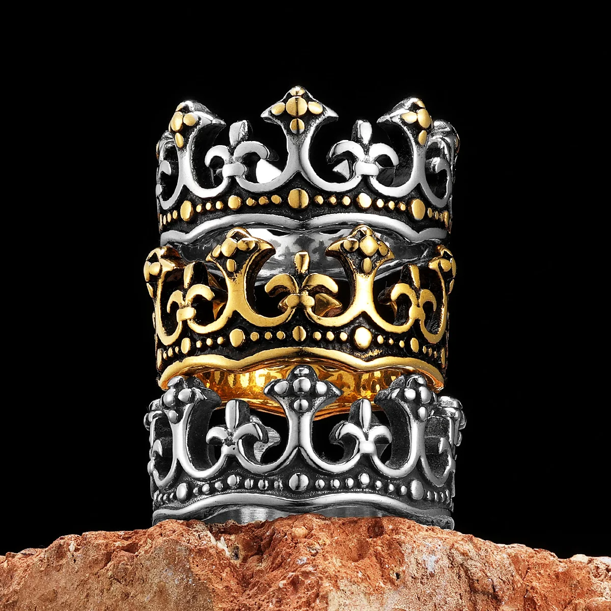 Anillos de corona estética para hombre, de acero inoxidable, Punk Rock ...