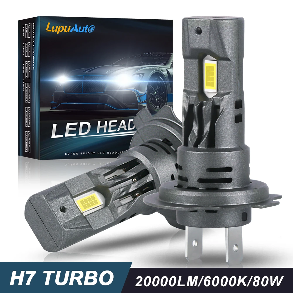 LupuAuto Mini H7 LED Headlight Bulbs 20000LM 80W High Power 6000K H7 ...