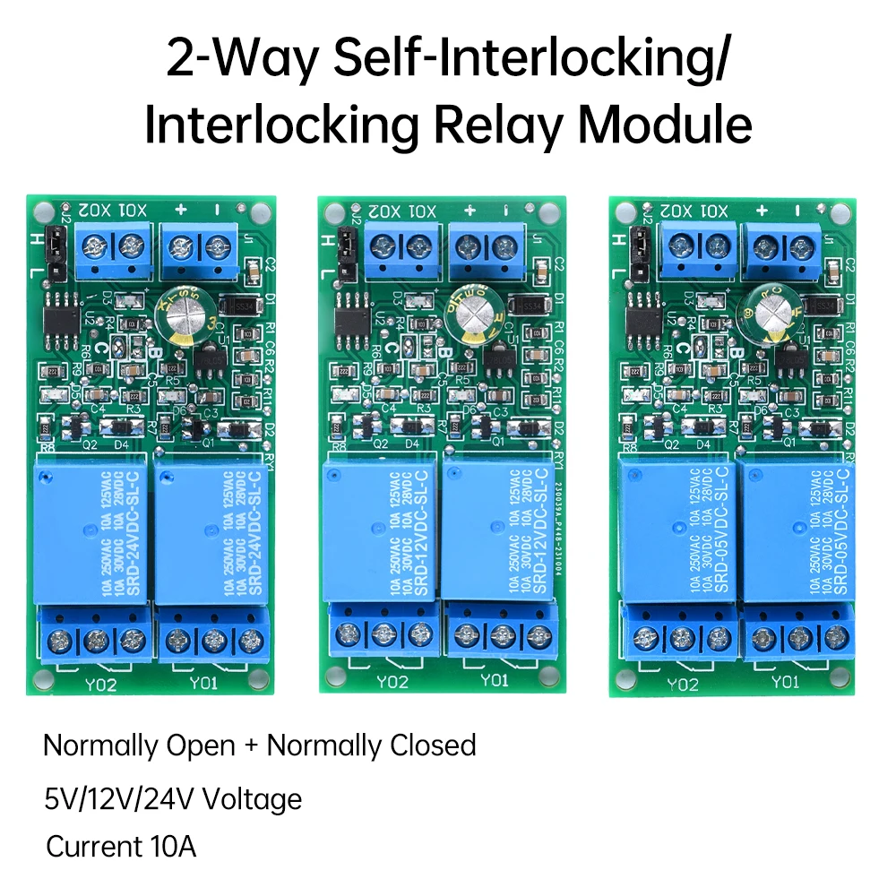 DC5V12V24V 10A 2-Way Self-Locking Interlock Relay Module Switch ...