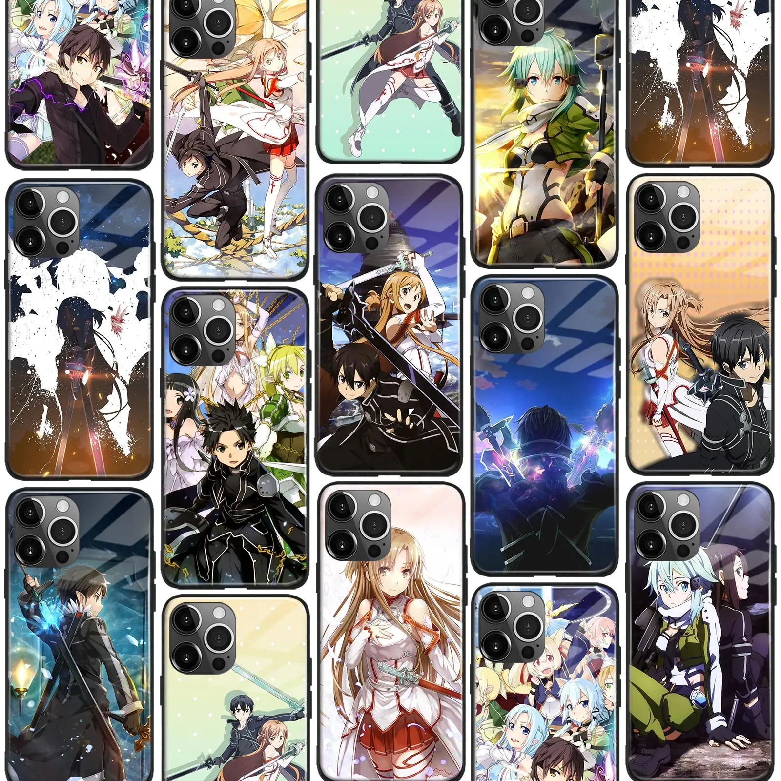 Kirito and Asuna Sinon Sword Art Online SAO Glass Phone Case Cover ...