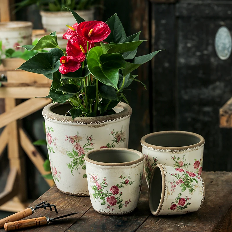 Retro Ceramic Flower Pot Home Decorations French Rose Creative Pastoral ...