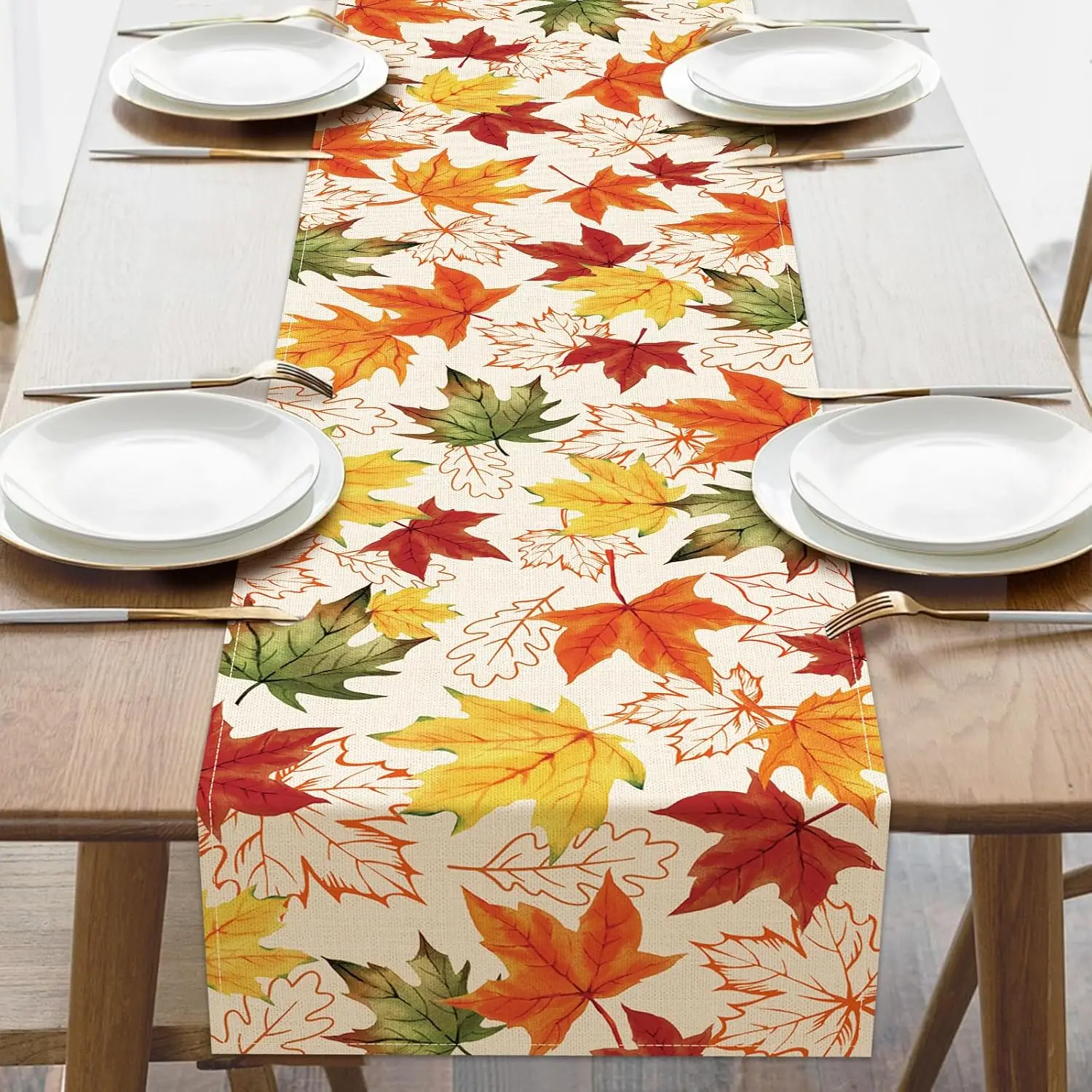 Fall Watercolor Maple Leaves Linen Table Runner for Table Decoration ...