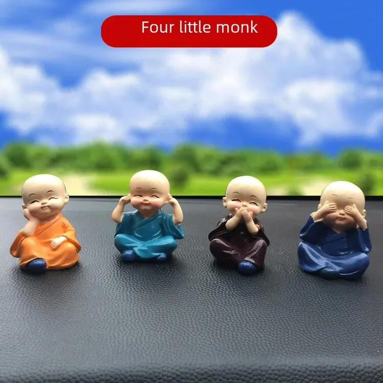 Creative-Cartoon-Four-Not-Small-Monk-Car-Ornament-Resin-Flower ...