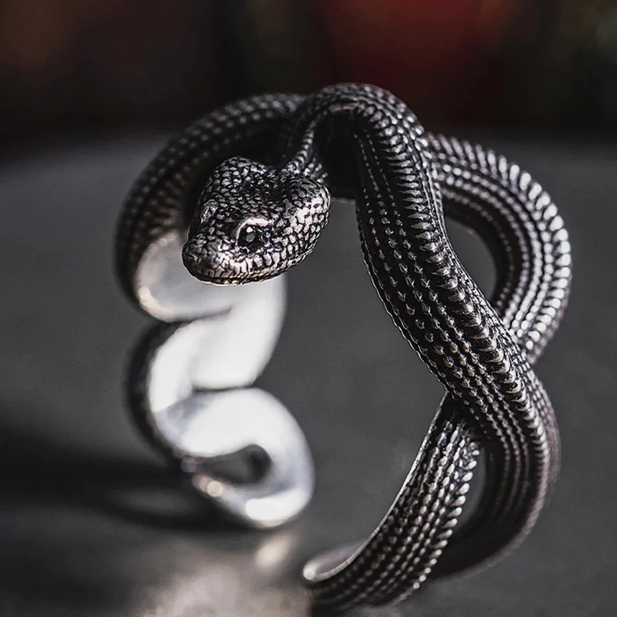 S925 Sterling Silver Ring Handmade Domineering Retro Zodiac Snake Men's ...