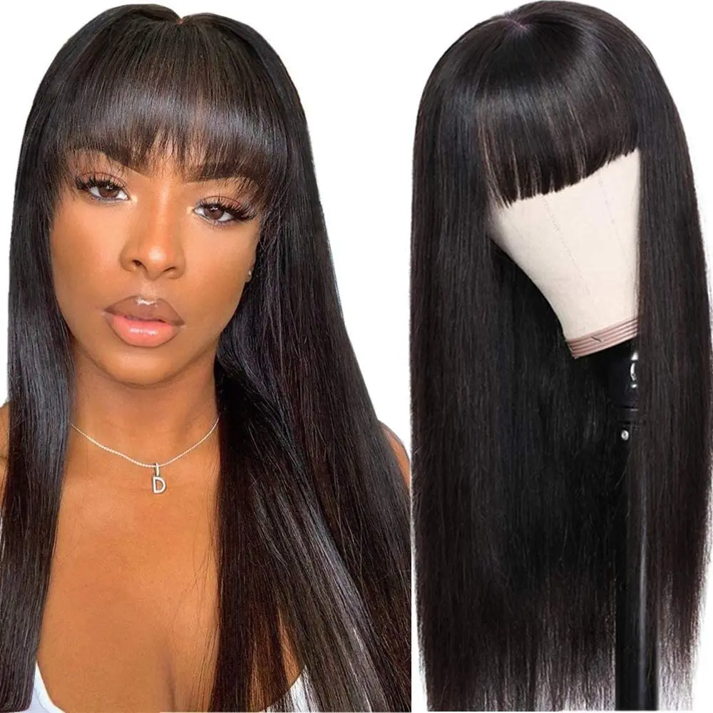 Straight-Lace-Wigs-With-Bangs-Synthetic-Long-Straight-Lace-Wigs-For ...
