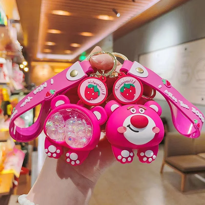 Liquid Floating Keychain Strawberry Bear Quicksand Bottle Fart ...