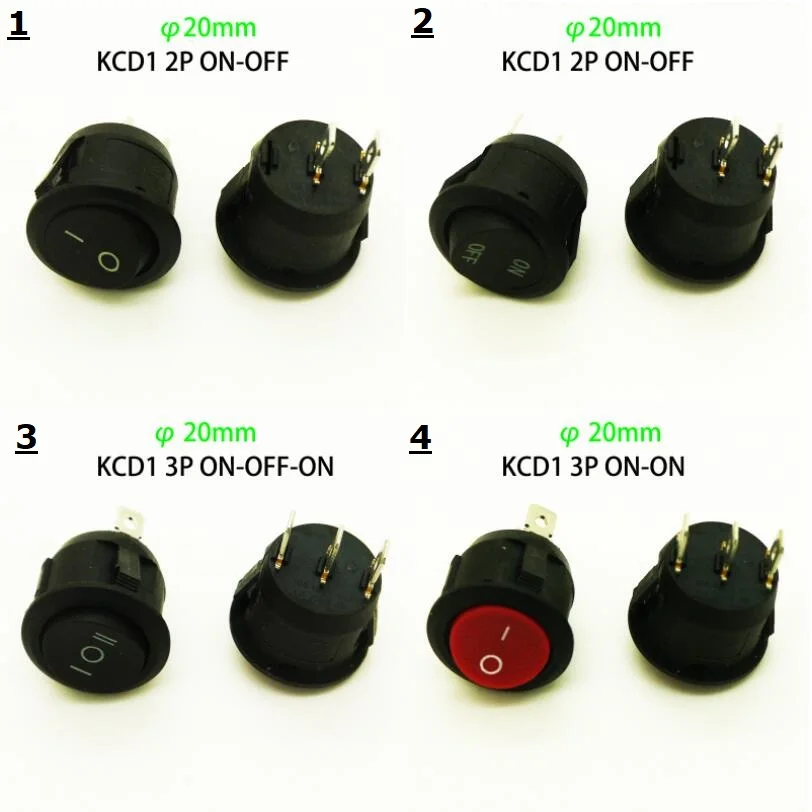 4Db/4Types 20 Mm Középső Kerek Fekete/Piros 2Pin 3Pin 3A/250V 6A/125V ...