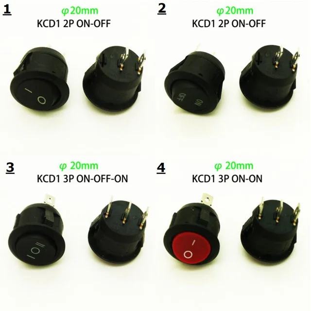 4Db/4Types 20 Mm Középső Kerek Fekete/Piros 2Pin 3Pin 3A/250V 6A/125V ...