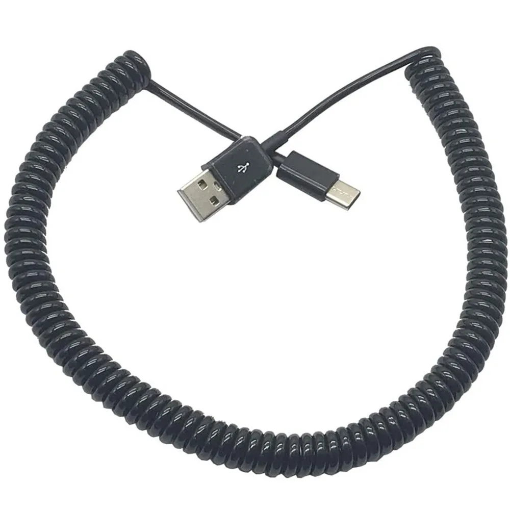 Black-Câble à ressort enroulé USB type-c pour recharge rapide, cordon ...