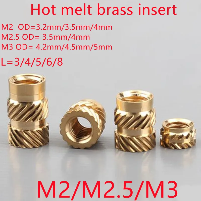 50/100pcs M2 M2.5 M3 Brass Hot Melt Insert Knurled Nut Thread Heat ...