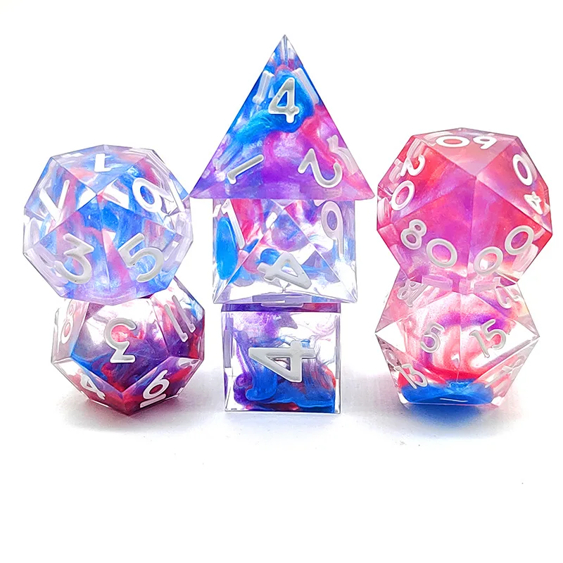 7-Pcs-Color-Blue-Pink-Purple-Resin-Color-Sand-Dice-Set-for-DND-TRPG-RPG ...