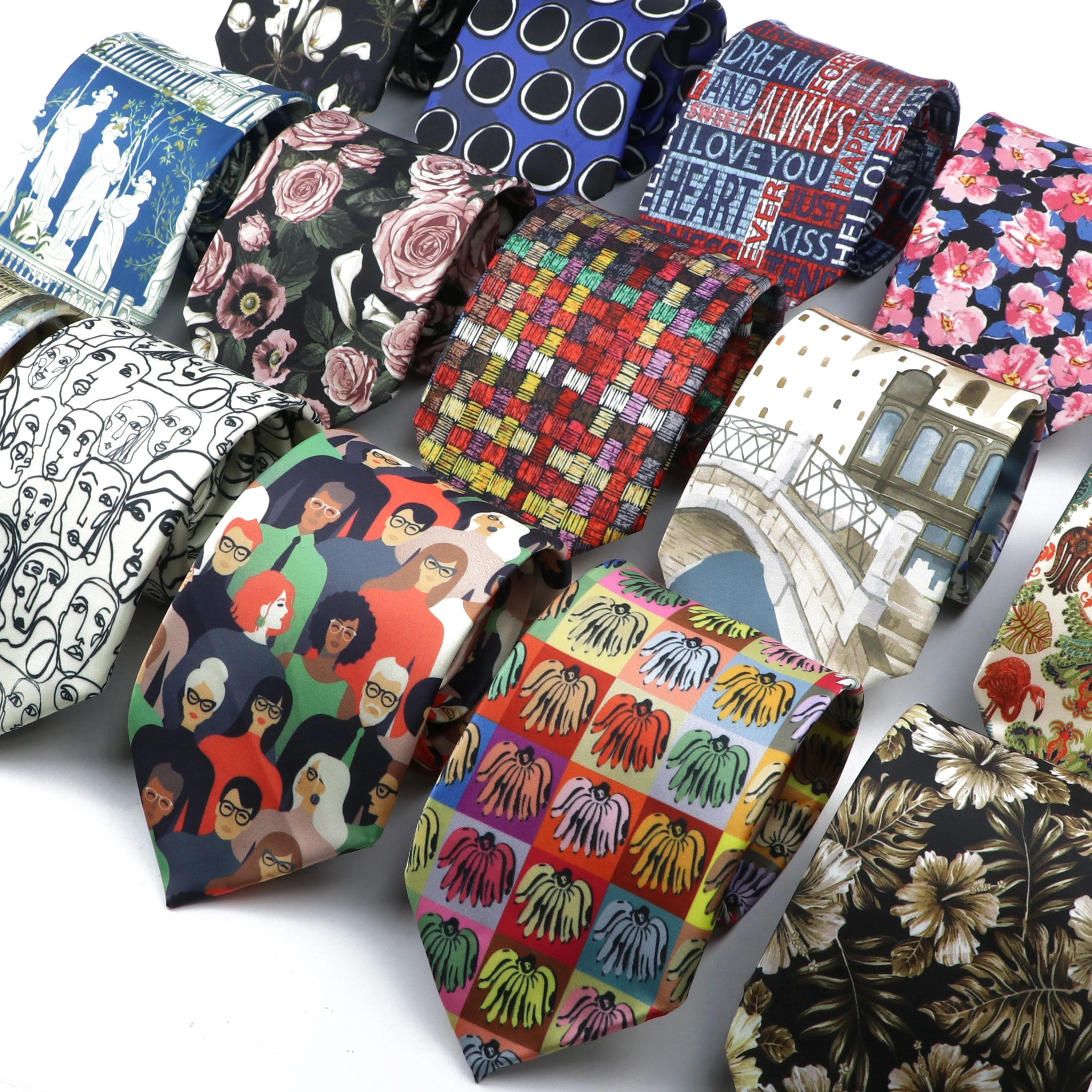 Mens-Unique-Design-Soft-Texture-Necktie-People-Face-Flower-View-Pattern ...