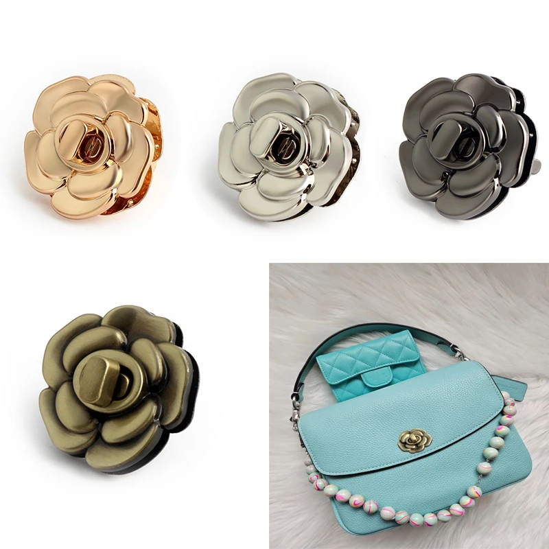 2PCS Camellia Metal Bag Decorative Lock Messenger Bag Shoulder Bag Turn ...