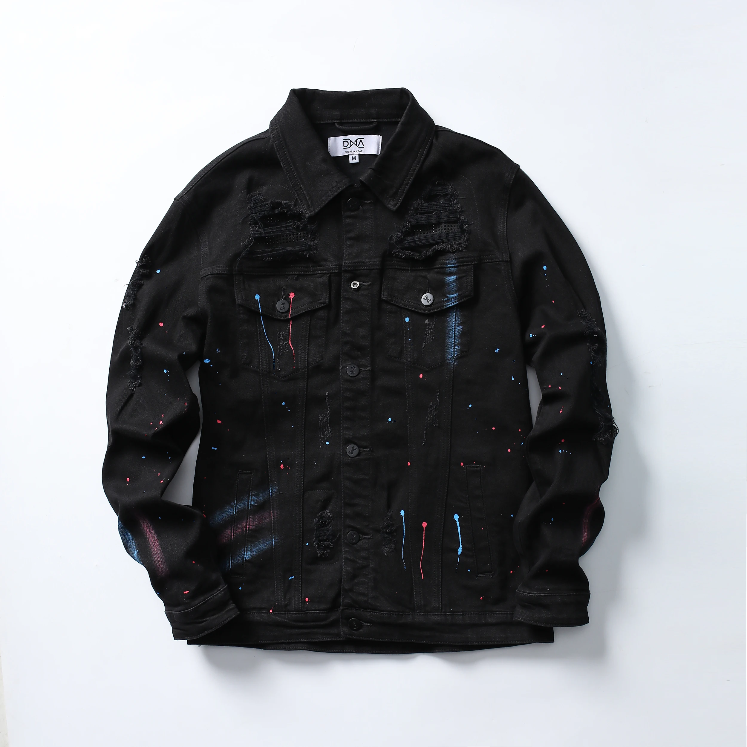 New Autumn Patched Male Coat Ripped Denim Jacket With Diamond Hand ...