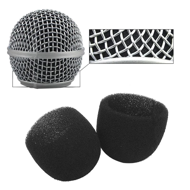 Black Round Ball Shape Microphone Cap Windscreen Grill Inner Foams ...