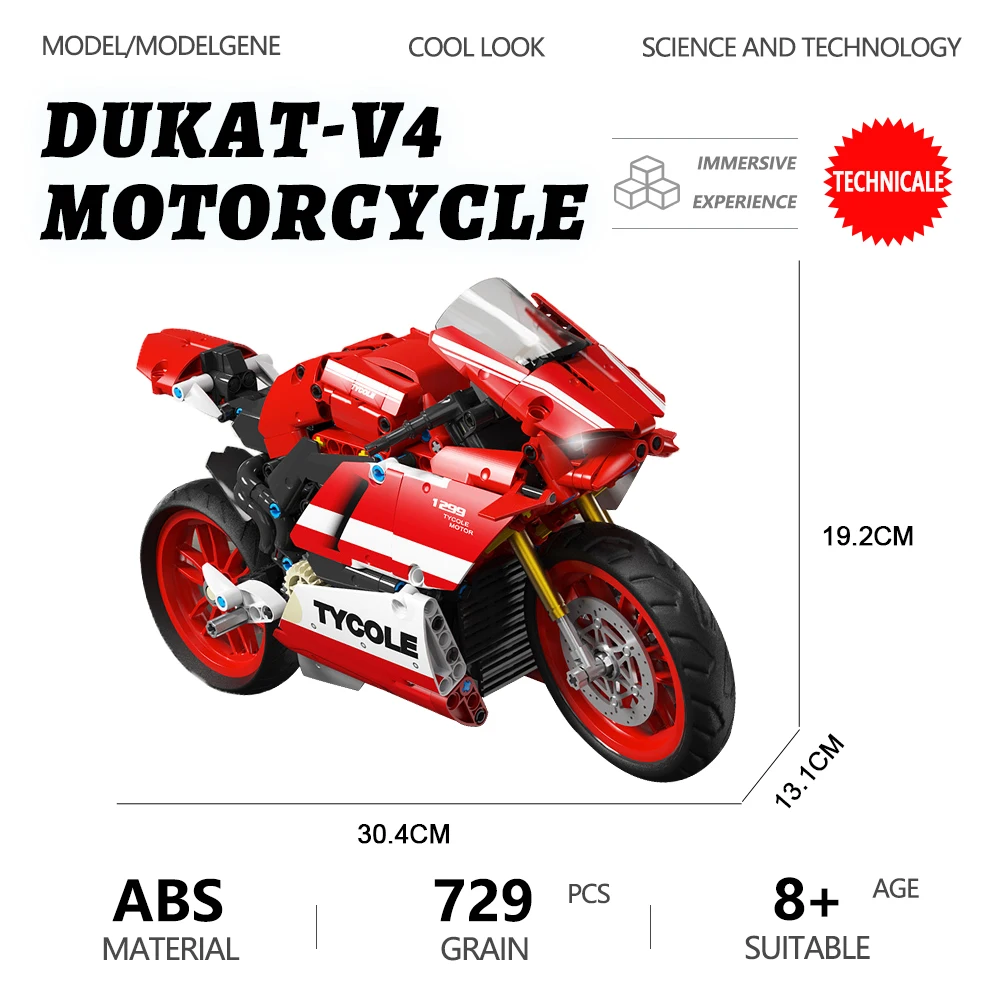 Technical DUKAT-V4 Red Motorcycle Model Building Blocks DIY Simulation ...