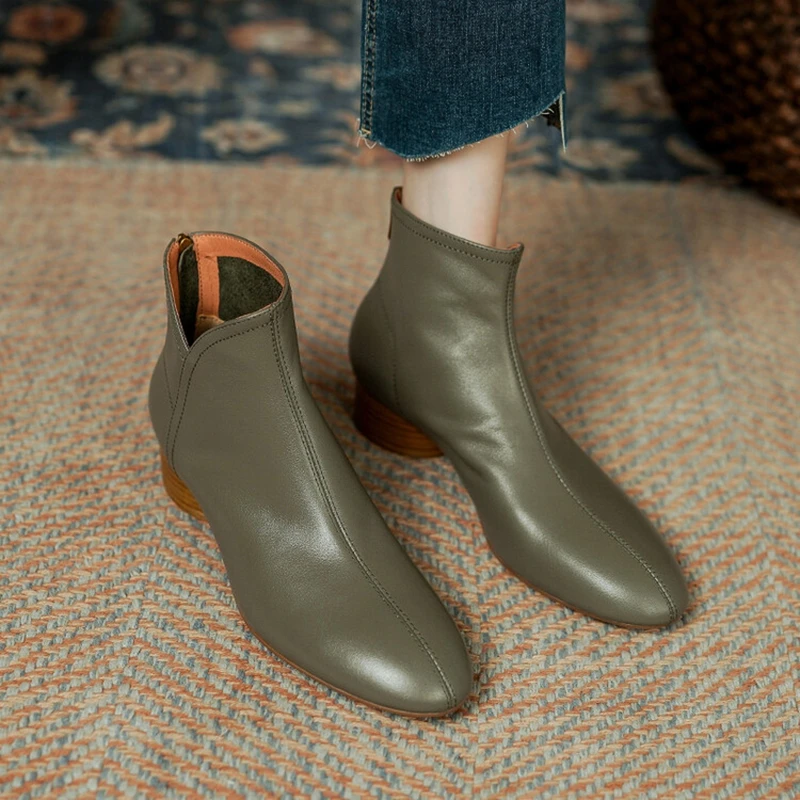 Amazing Ladies Low Heel Leather Boots Pictures
