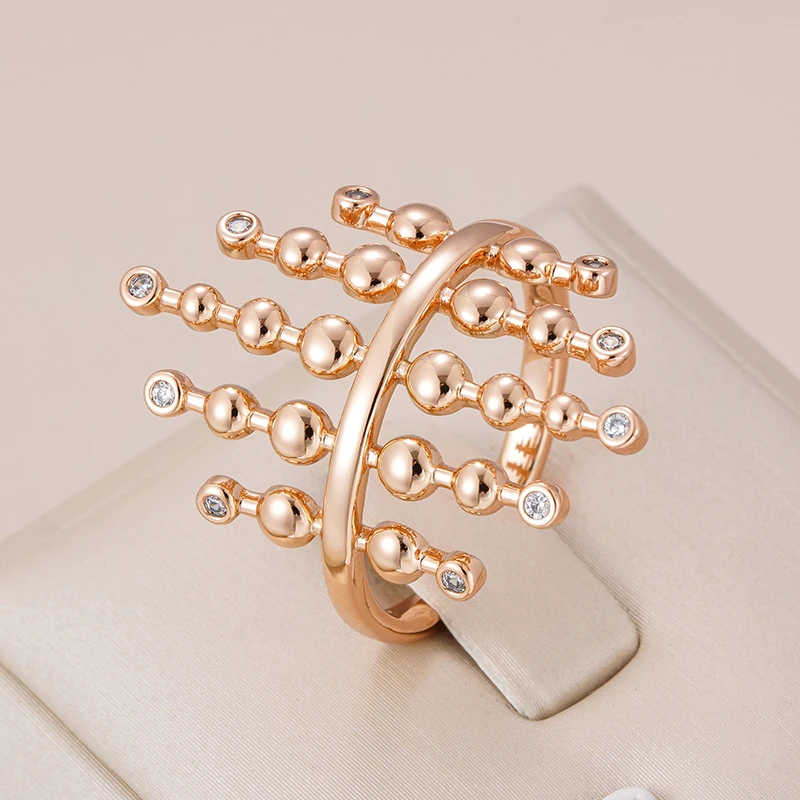 Kinel Luxury Glossy Spherical Link Big Rings 585 Rose Gold Color Fashion Natural Zircon Ethnic ...