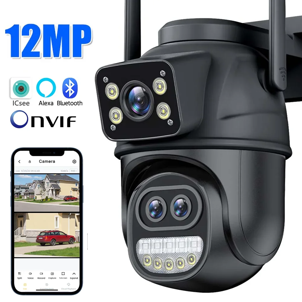 12MP-6K-HD-WiFi-IP-Camera-Outdoor-Three-Lens-Dual-Screen-PTZ-Cam-Auto ...