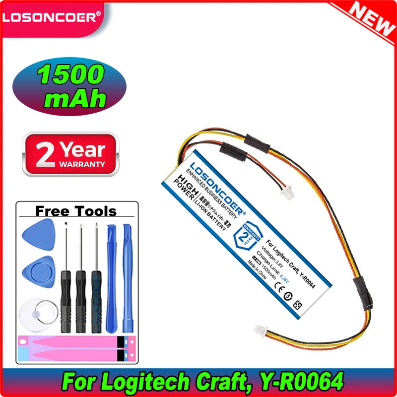 LOSONCOER 1500mAh Keyboard Battery For Logitech Craft keyboard, Y-R0064 ...