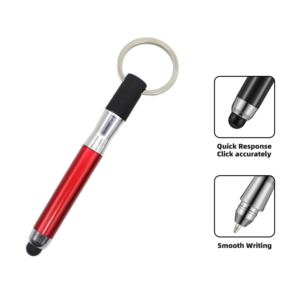 Compact 2 - in - 1 Stylus Pen with Key Ring and Soft Touch Tip (Red)