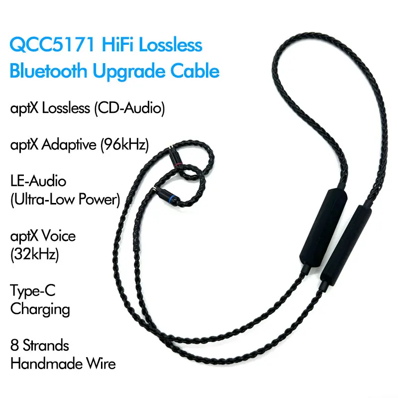 QCC5171 HiFi Lossless Bluetooth Cable 4-Core Dual-DSP Audio Data Processing V5.3 Wireless aptX ...