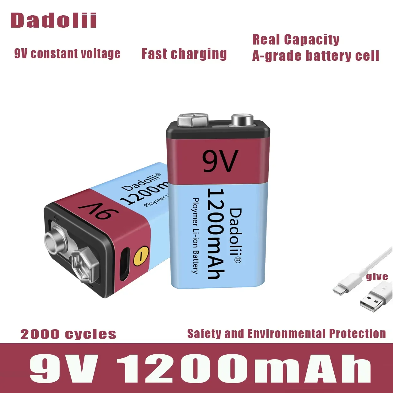 2025 9V 1200mAh batería recargable de iones de litio baterías Micro USB ...