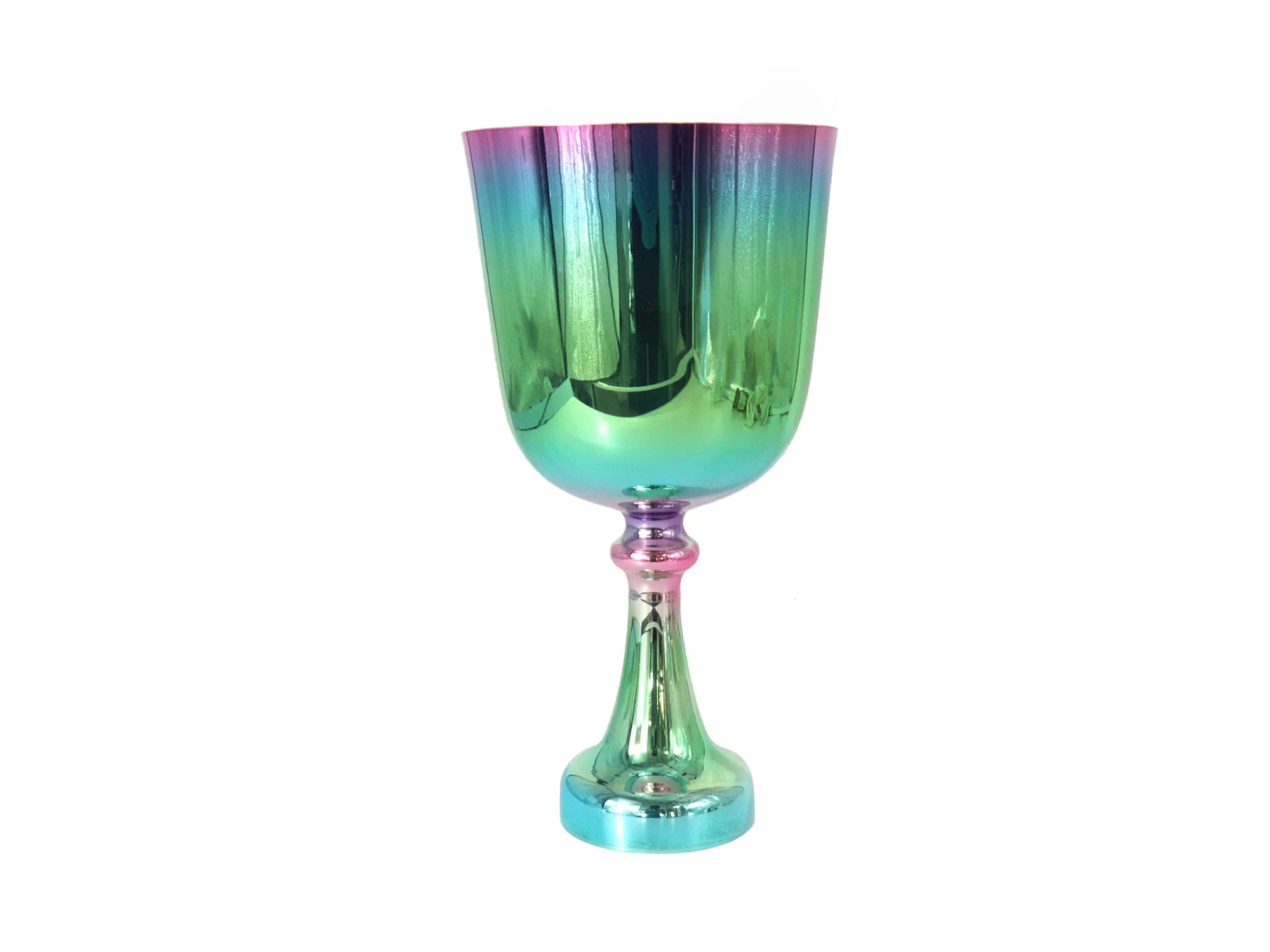 Silver plated green crystal hand held chalice portable singing bowl ...