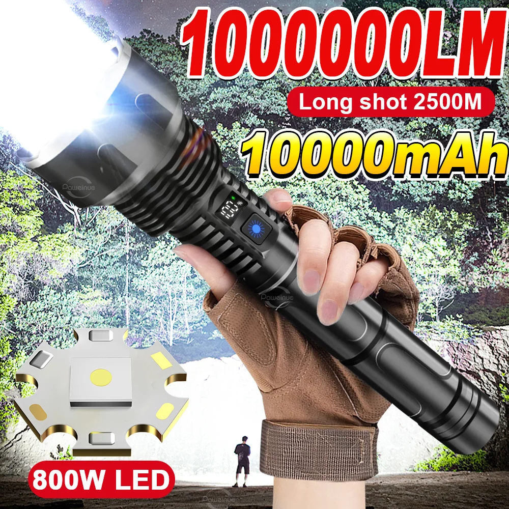 10000mAh-Ultra-Powerful-LED-Flashlight-800W-White-Laser-Tactical-Flash ...