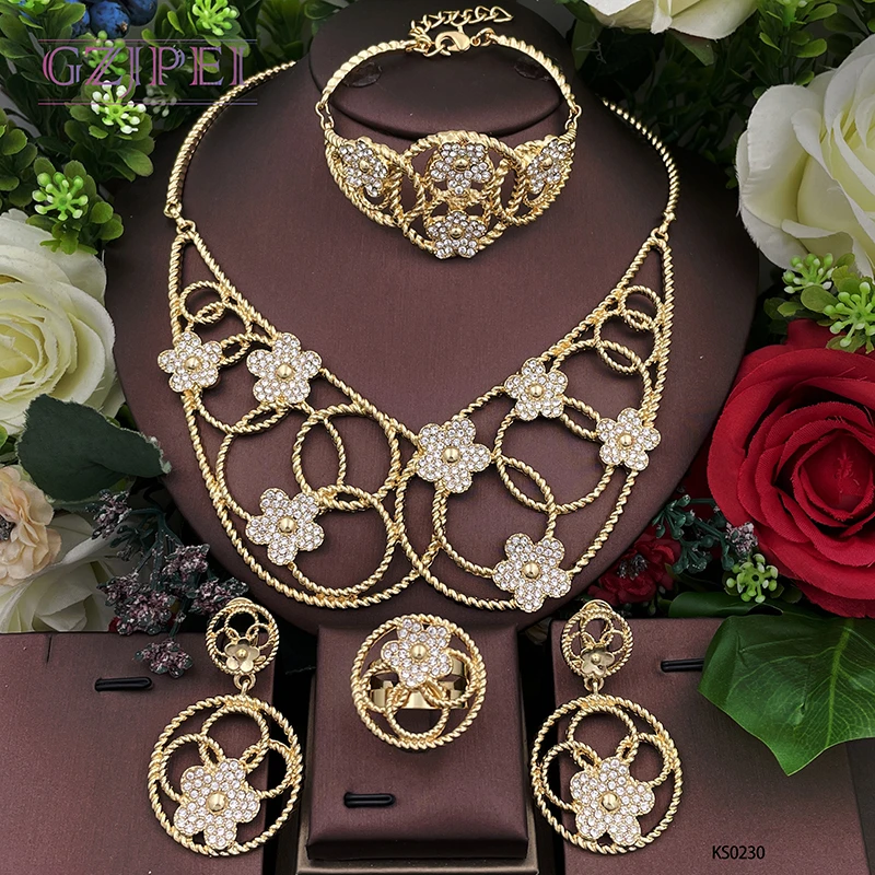 New Dubai Gold Color Jewelry Sets For Women 18K Gold Plated Necklaces ...