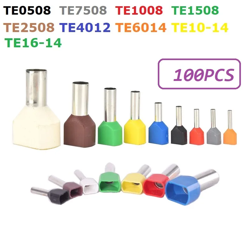 100PCS-2x-0-5mm-16mm-Dual-Wires-Copper-Insulated-Ferrules-Cord-End ...