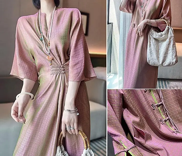 Pink-green-light-gradient-jacquard-fabric-evening-party-dress-shirt ...