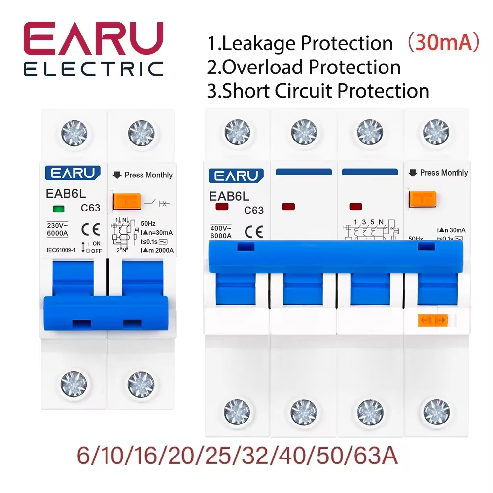 AC-230V-MCB-Leakage-Protector-RCBO-Overload-Short-Circuit-Protection-2P ...